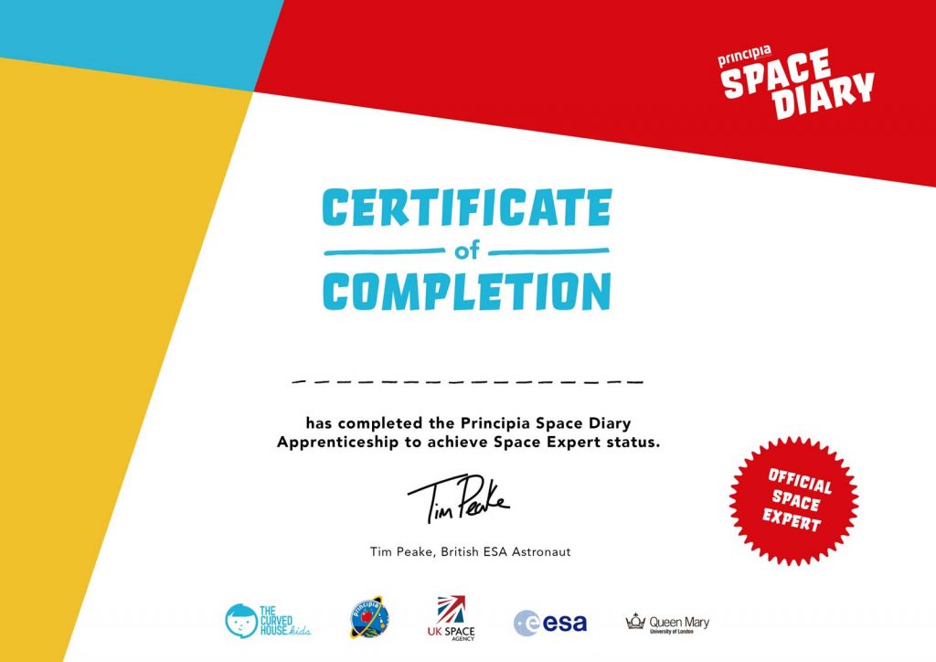 Principia Space Diary Completion Certificate - Discovery Diaries